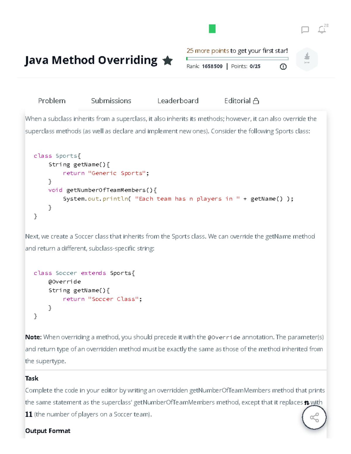 Java Method Overriding Hacker Rank - 28 Java Method Overriding 25 more ...