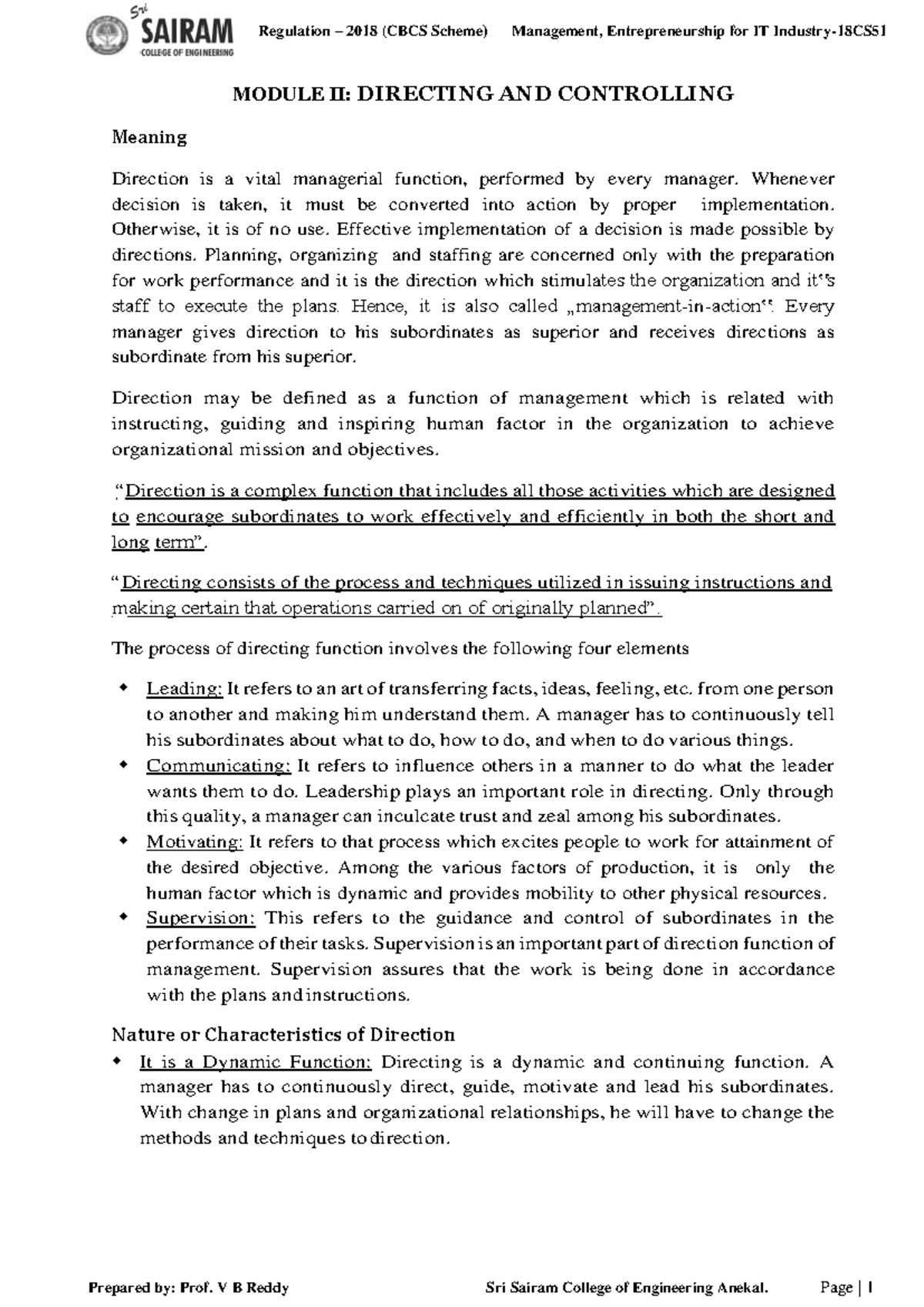 18CS51 Module II Notes- VBR - Meaning MODULE II: DIRECTING AND ...