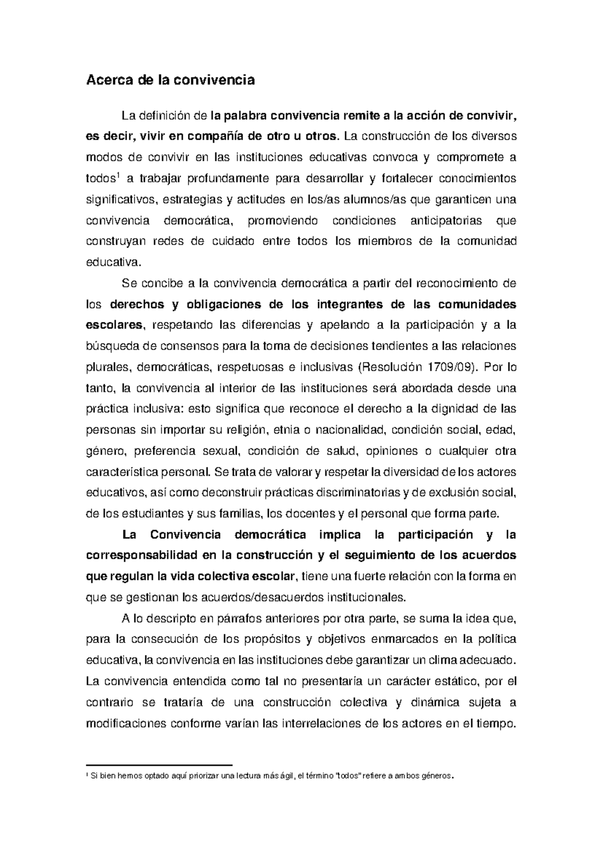 Convivencia y rol docente - Acerca de la convivencia La definición de ...