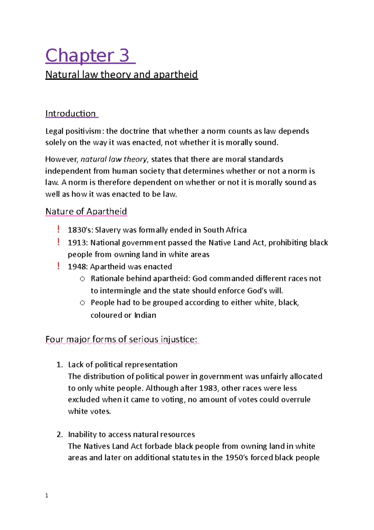 Chapter 3 summaries - Chapter 3 Natural law theory and apartheid ...