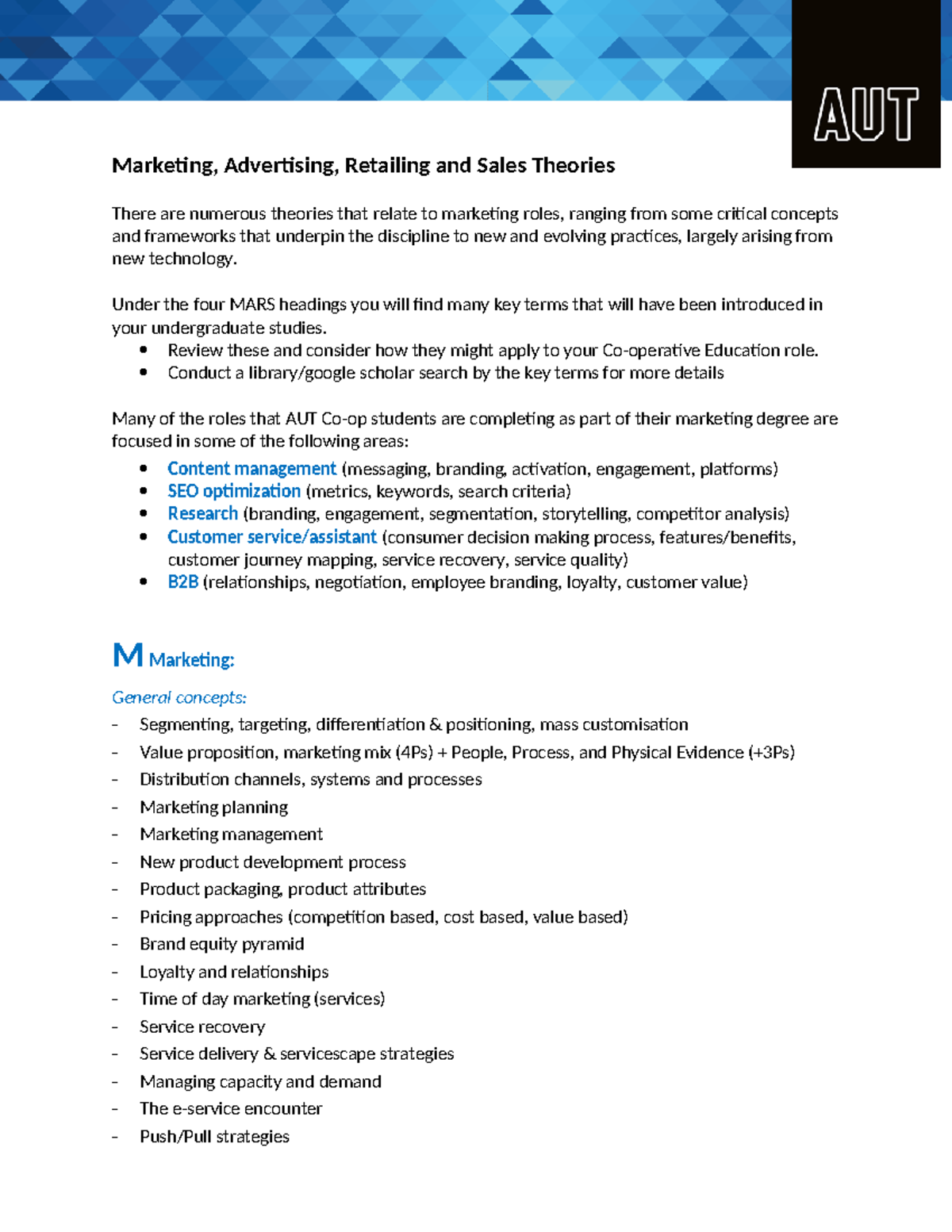 BBus Marketing (MARS theories) - Marketing, Advertising, Retailing and ...