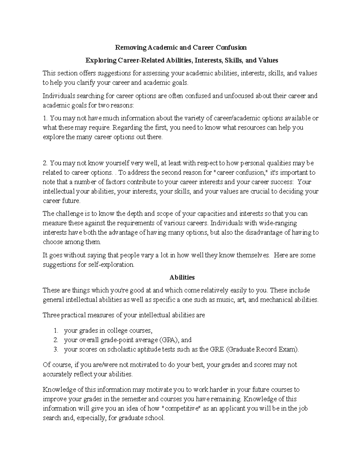 Removing Academic and Career Confusion - Removing Academic and Career ...