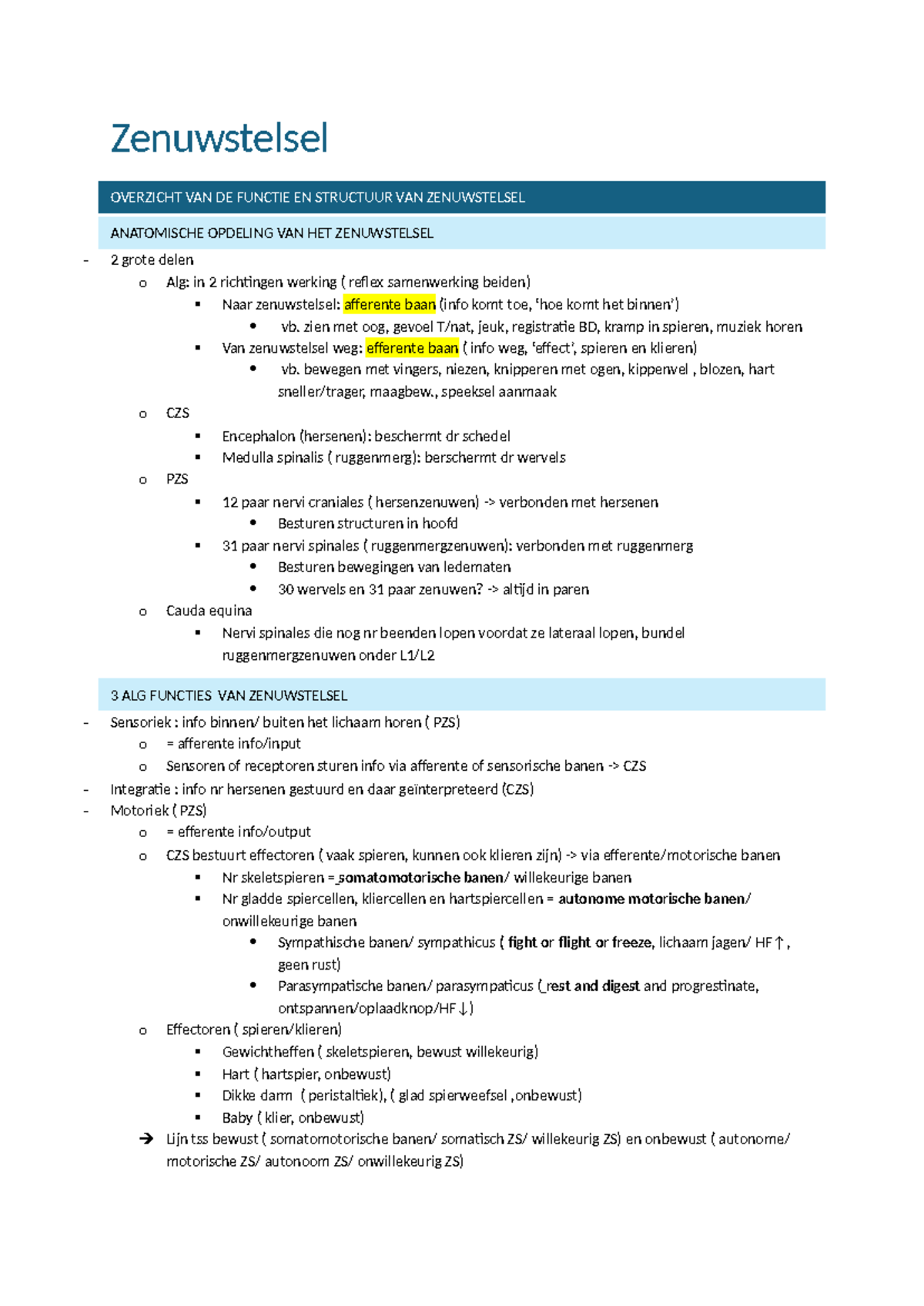Neuroanatomie - Zenuwstelsel OVERZICHT VAN DE FUNCTIE EN STRUCTUUR VAN ...