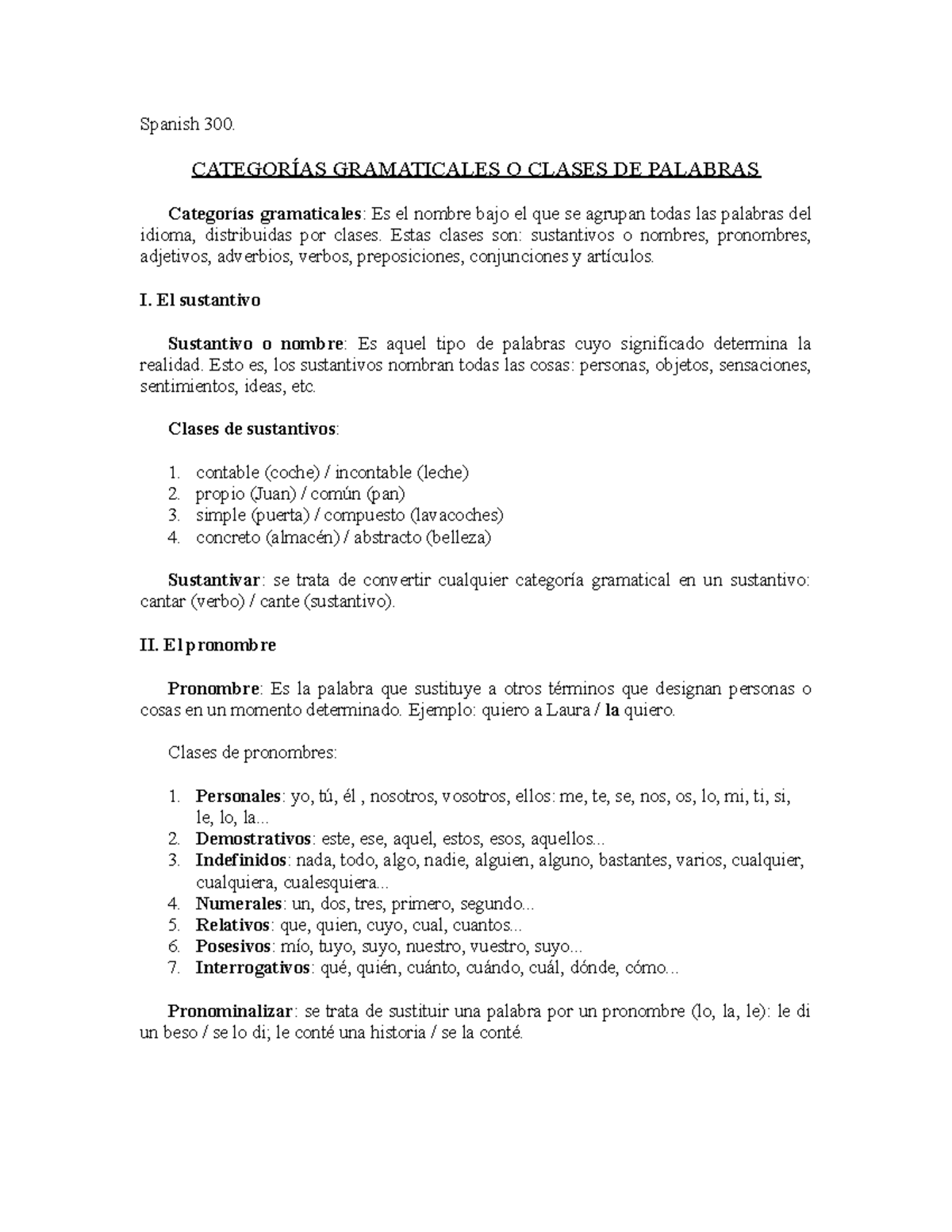Categoriasgramaticales - Spanish 300. CATEGORÍAS GRAMATICALES O CLASES ...