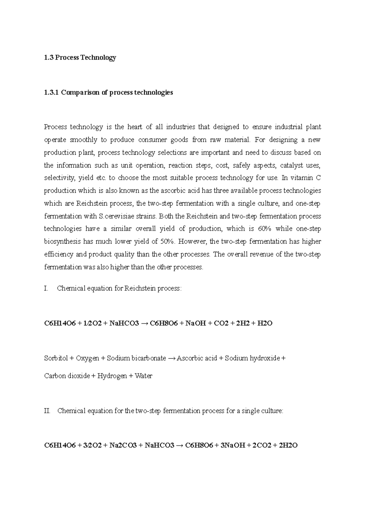 Process technology first draft - Degree in Chemical Engineering - Studocu