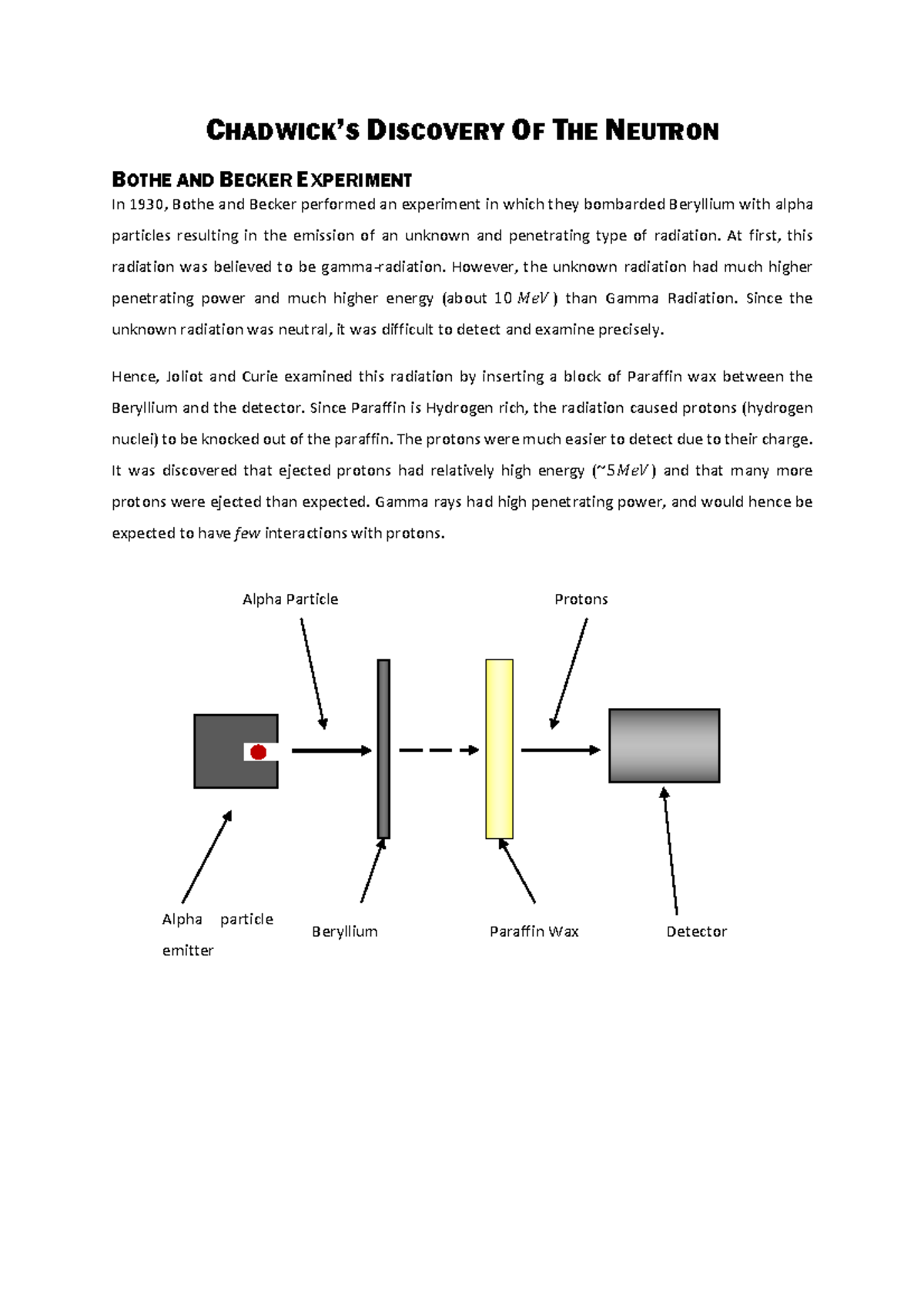 Chadwick and the Neutron - CHADWICK’S DISCOVERY OF THE NEUTRON BOTHE ...