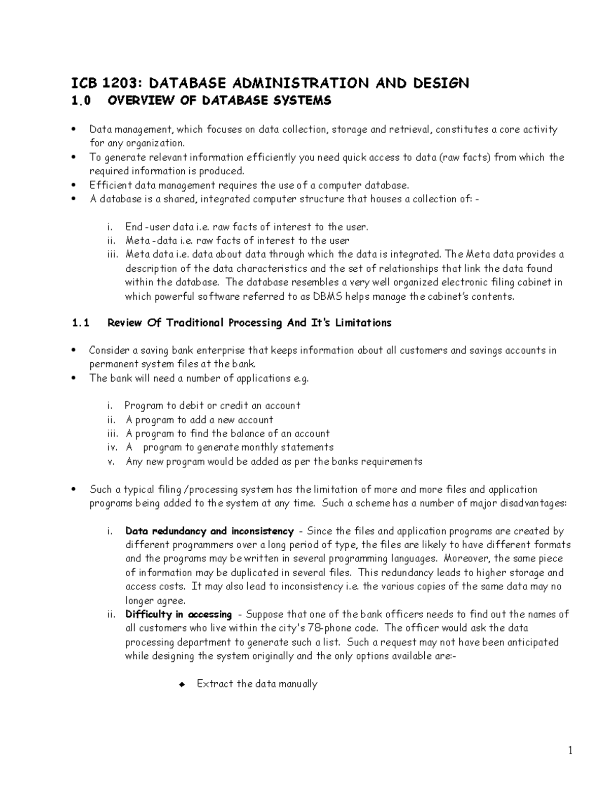 Database Systems Good Notes 1database - ICB 1203: DATABASE ...