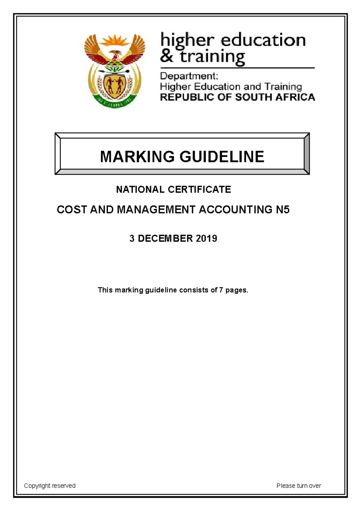 N270 - COST AND Management Accounting N5 NOV MEMO 2019 Edited ...