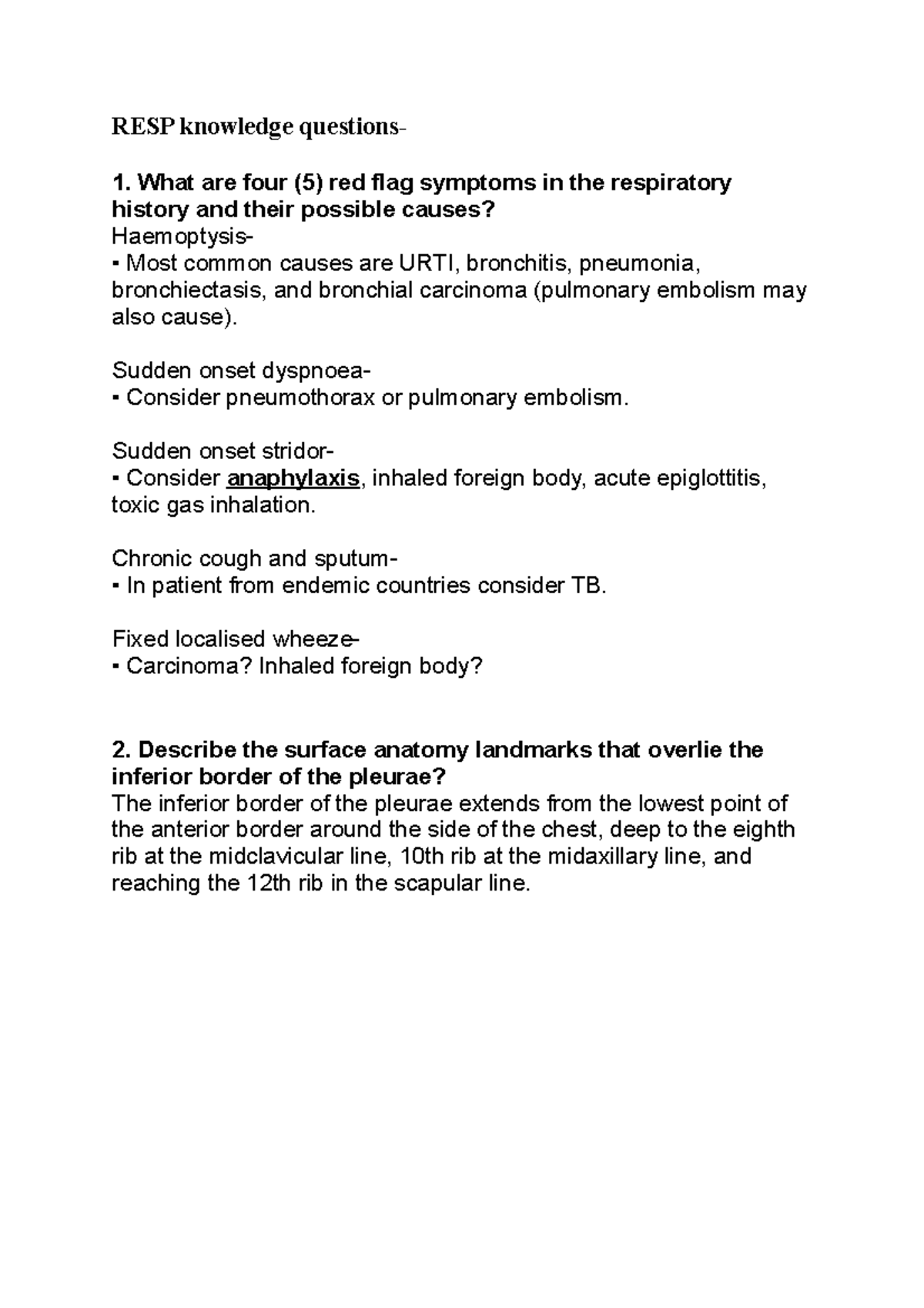 RESP knowledge questions - RESP knowledge questions- What are four (5 ...
