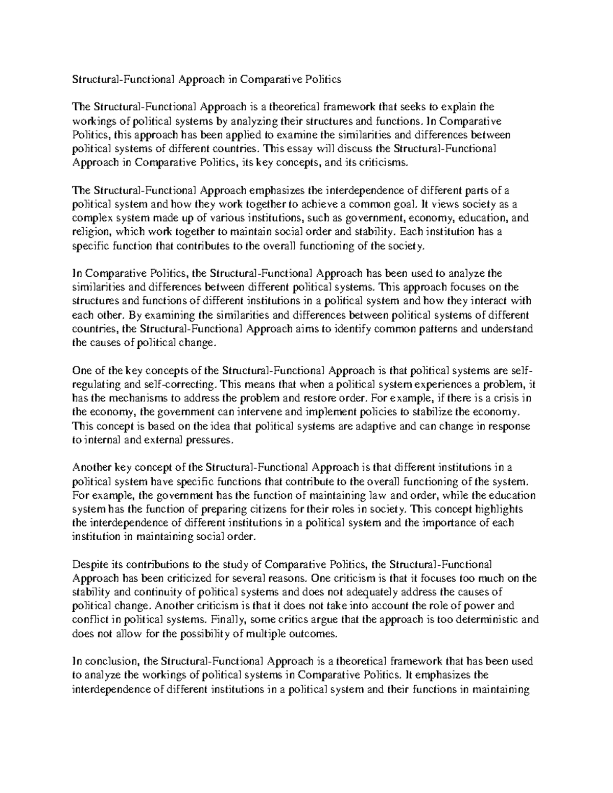 Structural-Functional Approach - In Comparative Politics, this approach ...
