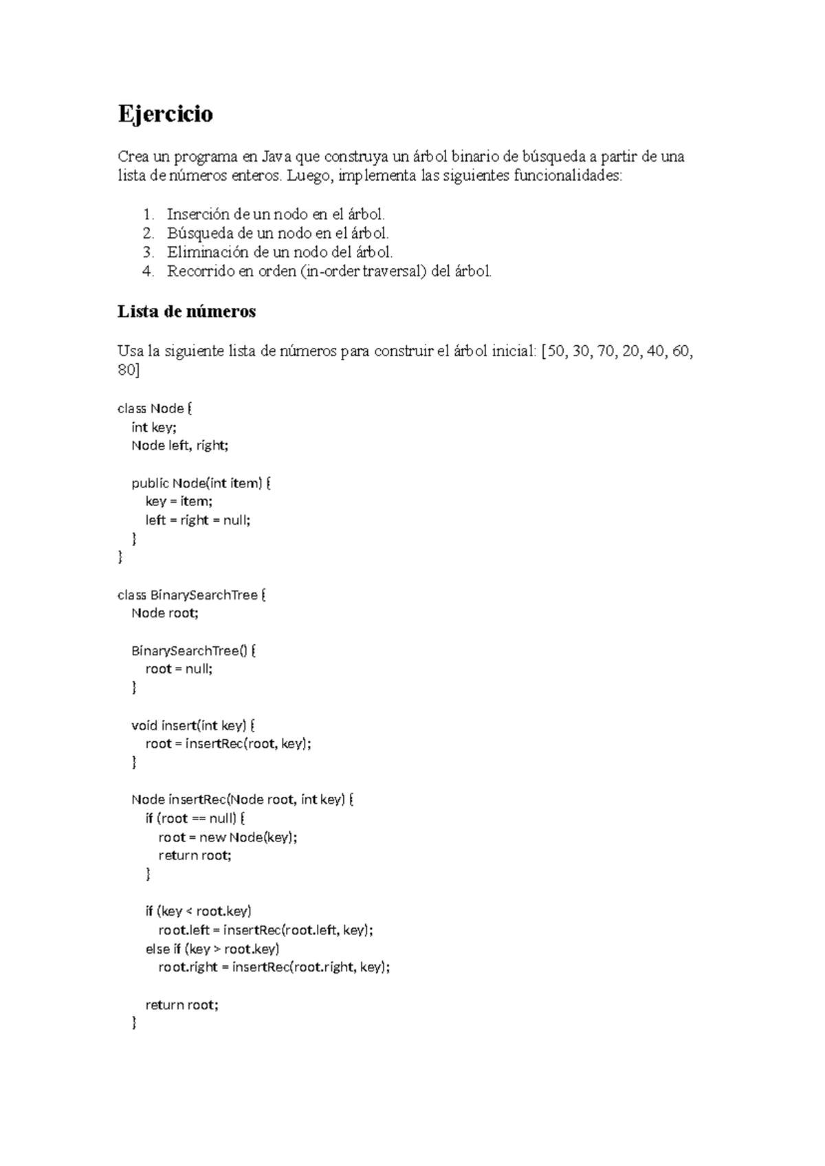 Ejercicio 1 - Java - Arbol binario de busqueda - Ejercicio Crea un ...
