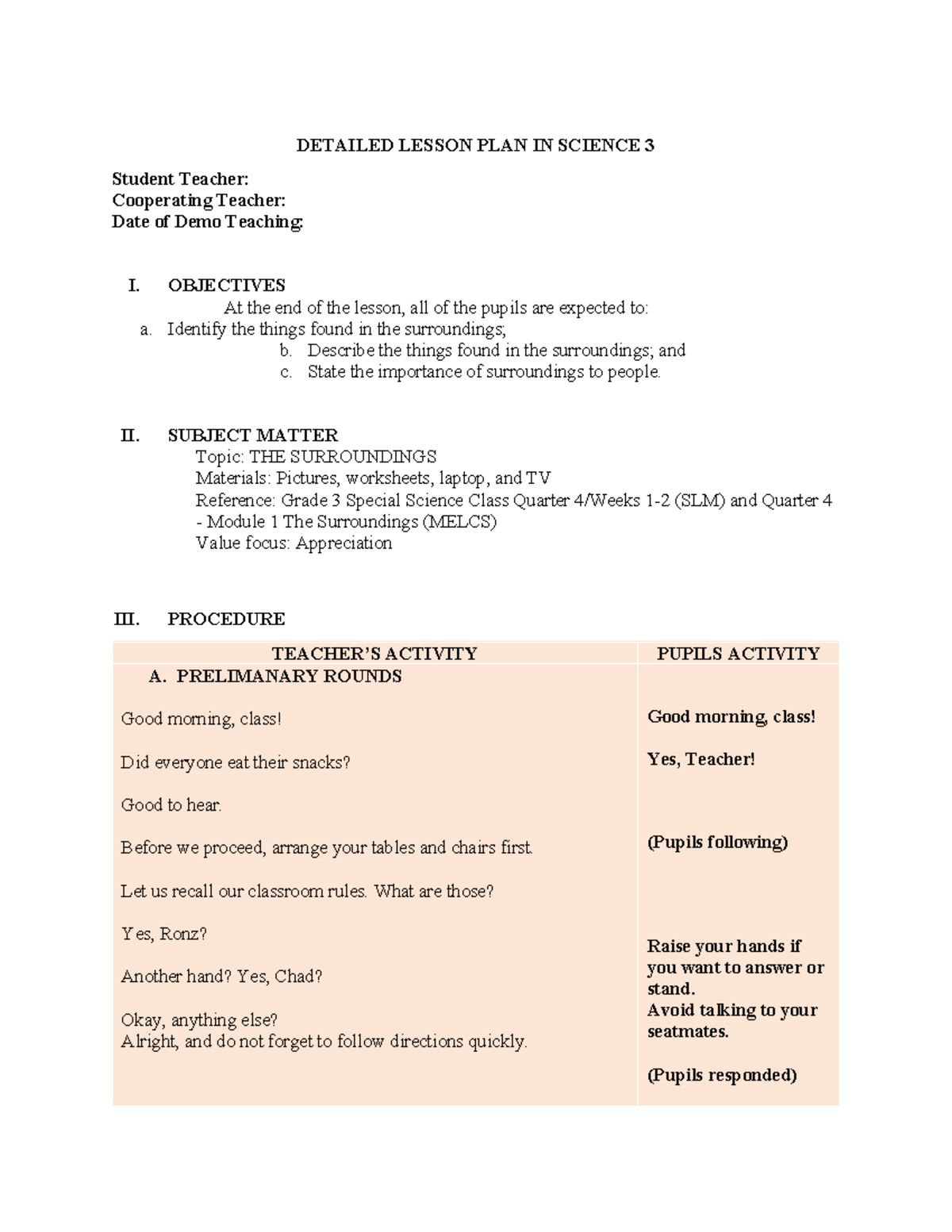Detailed Lesson PLAN IN Science 3 - DETAILED LESSON PLAN IN SCIENCE 3 ...