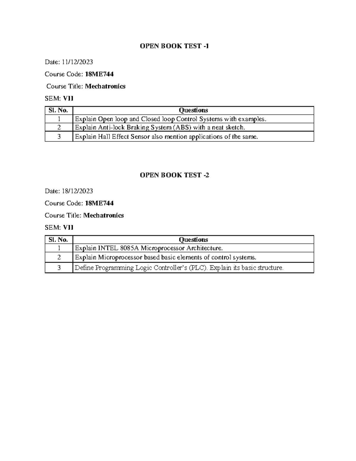 OPEN BOOK TEST 18ME744 - Open book - OPEN BOOK TEST - 1 Date: 11 /12 ...