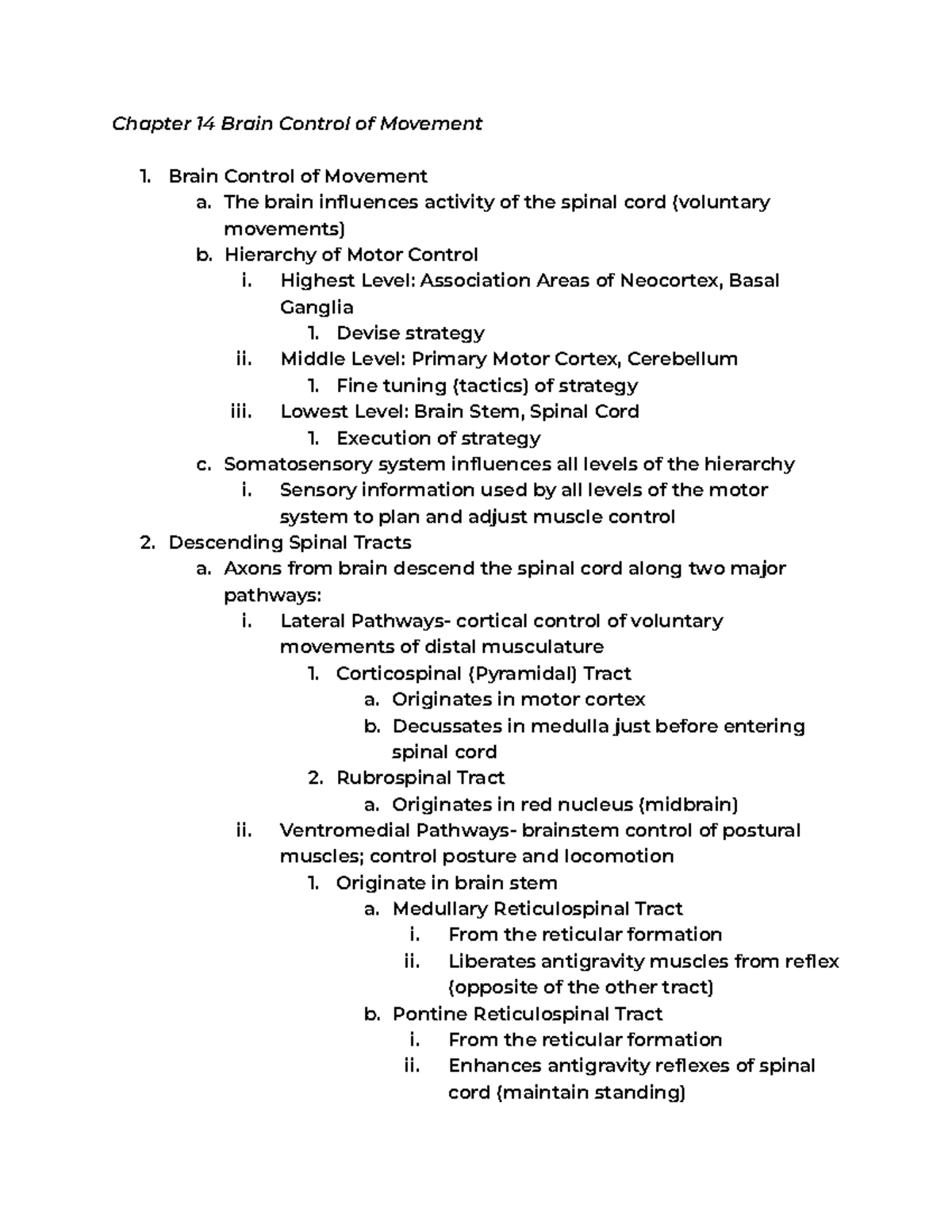 Ch. 14 Brain Control of Movement - Chapter 14 Brain Control of Movement ...