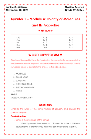 Physical Science Module 6 - Quarter 1 – Module 6: Effects of ...