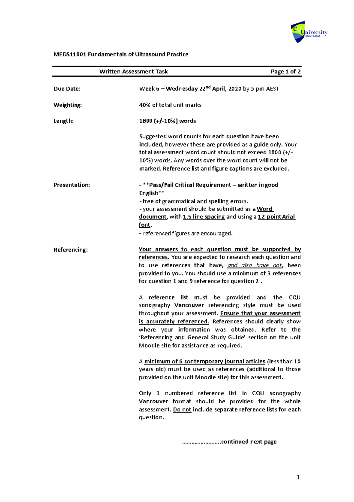 Written Assessment 2020 MEDS11001 - Warning: TT: undefined function: 32 1 MEDS11001 Fundamentals ...