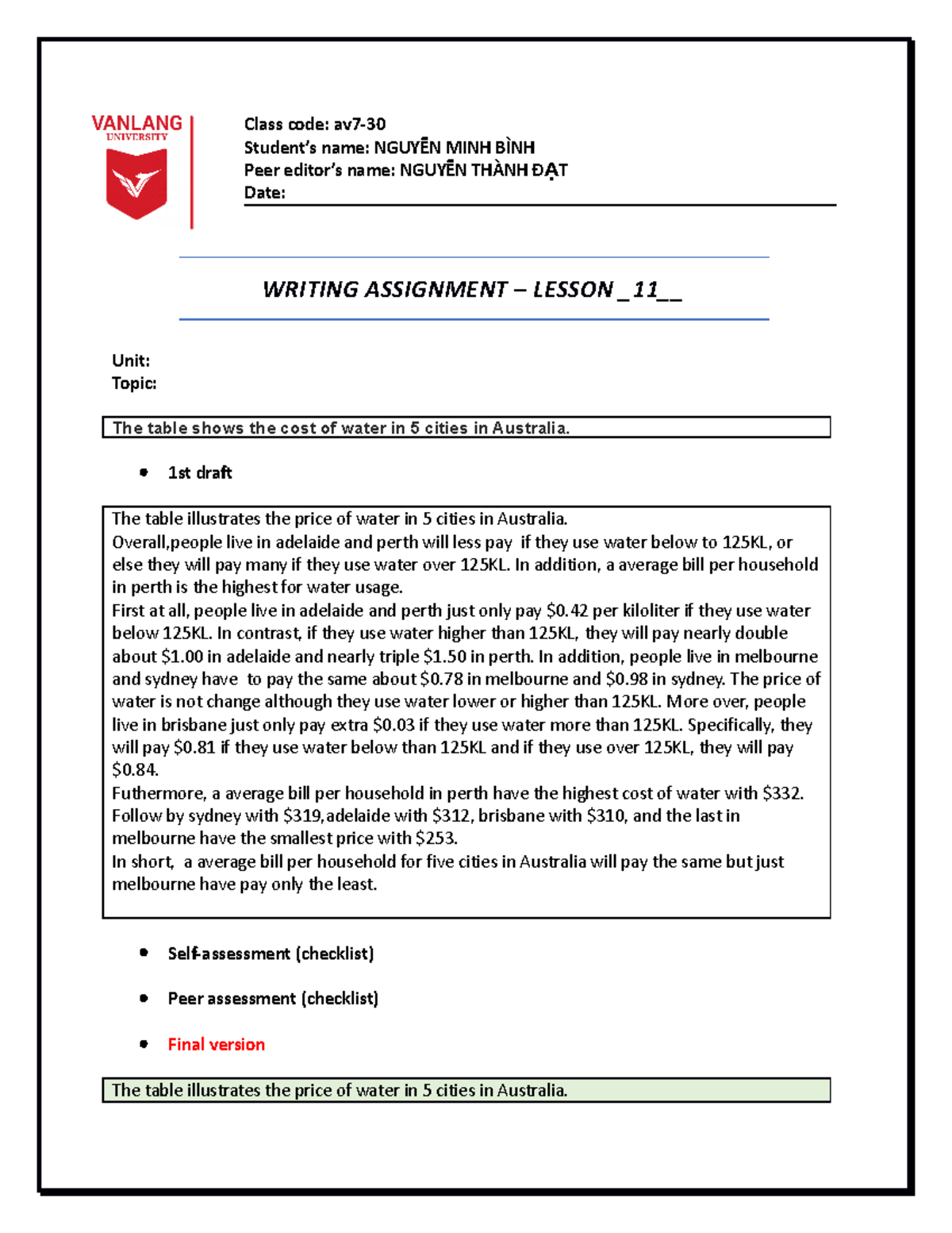 2173402010 018 nguyenminhbinh lesson 11 - Class code: av7- Student’s name: NGUYỄỄN MINH BÌNH ...
