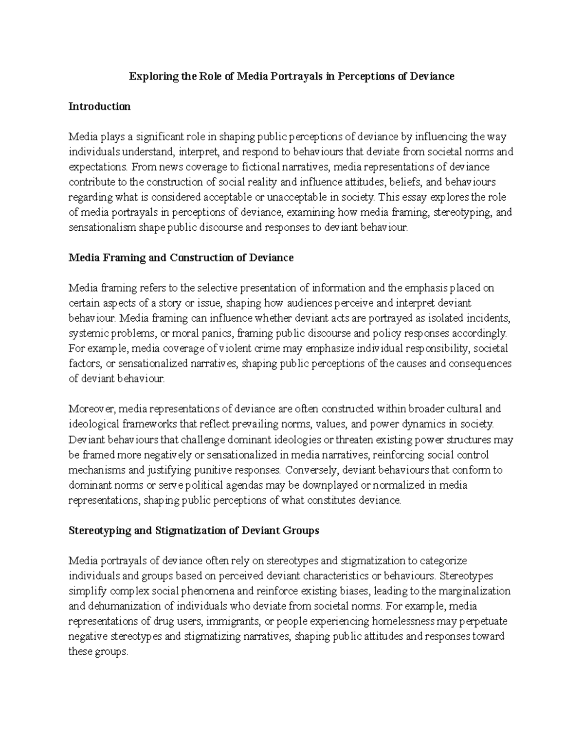 Exploring the Role of Media Portrayals in Perceptions of Deviance ...