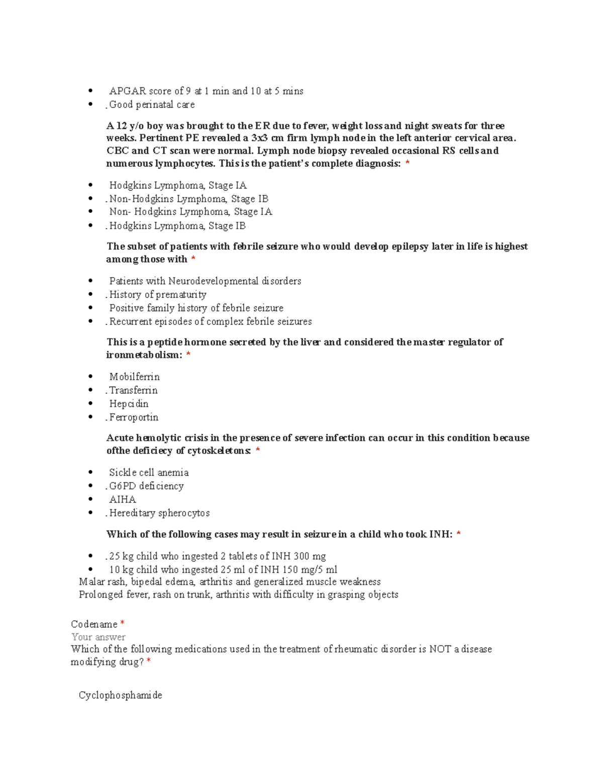 AFL medical final exam part 1 - APGAR score of 9 at 1 min and 10 at 5 ...