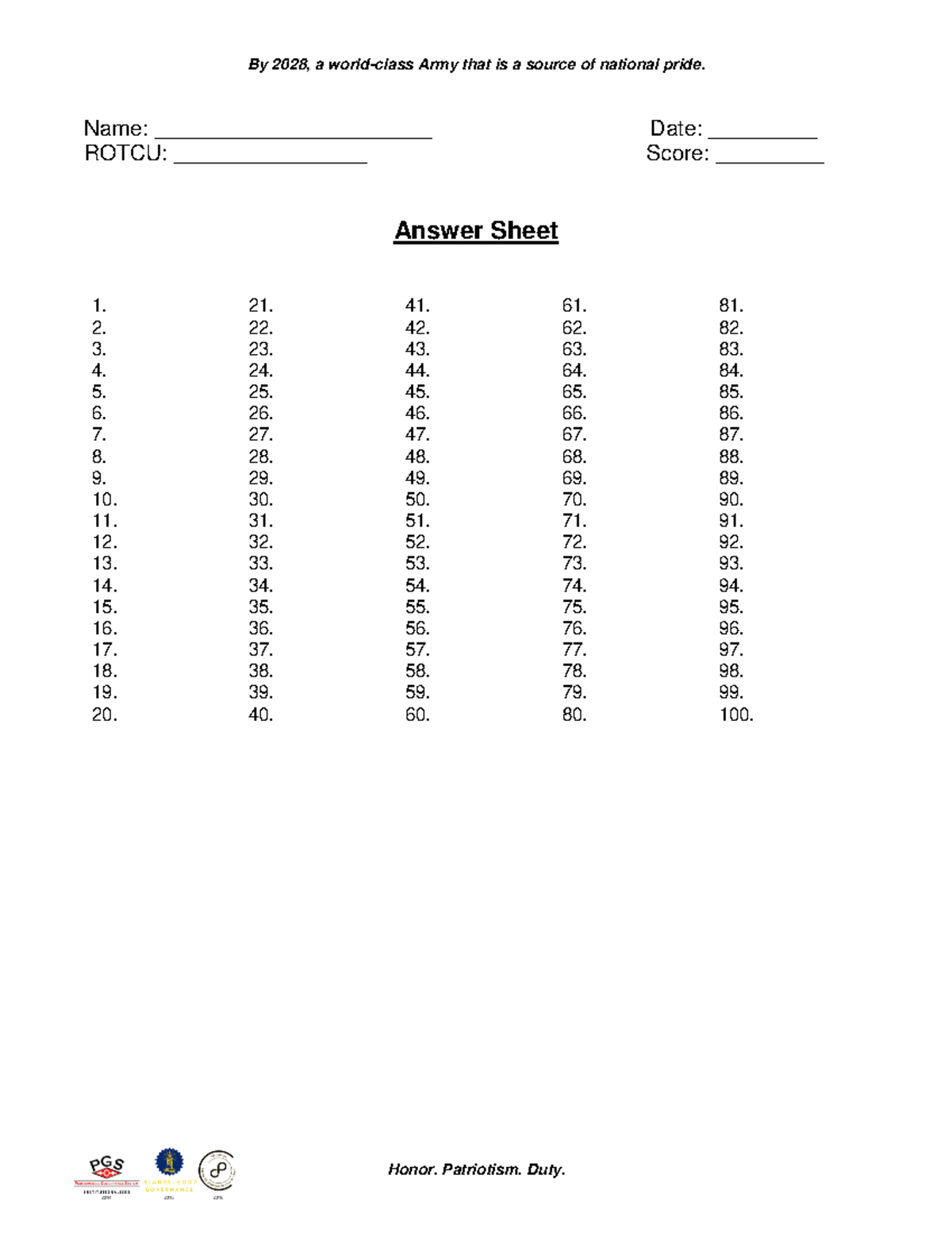 Answer-Sheet - Notes - By 2028, a world-class Army that is a source of ...