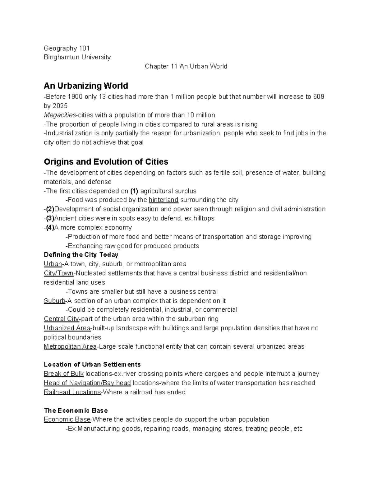 Getis 11 An Urban World - Summary Introduction to Geography - Geography ...