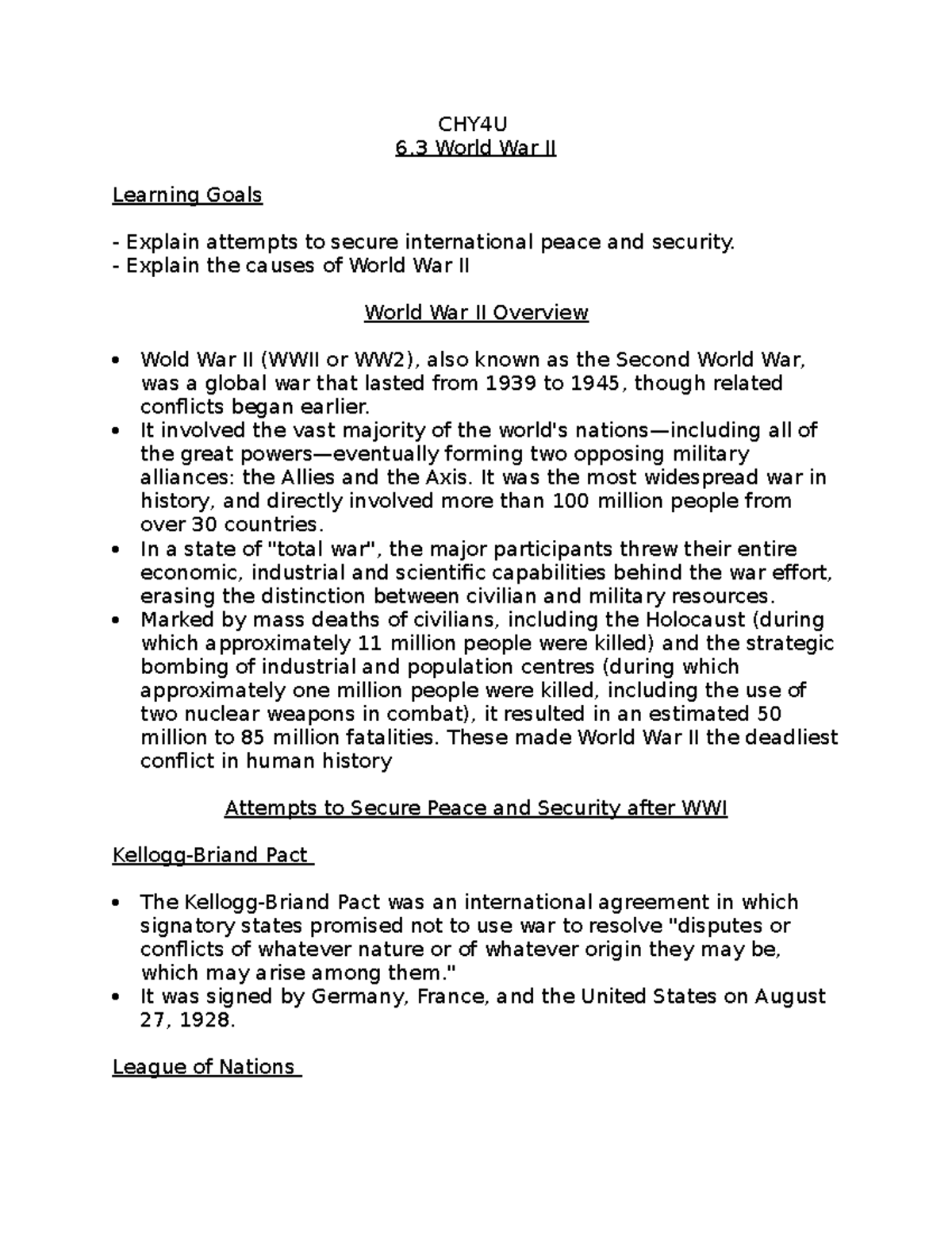 6.3 World War II Notes - CHY4U 6 World War II Learning Goals Explain ...