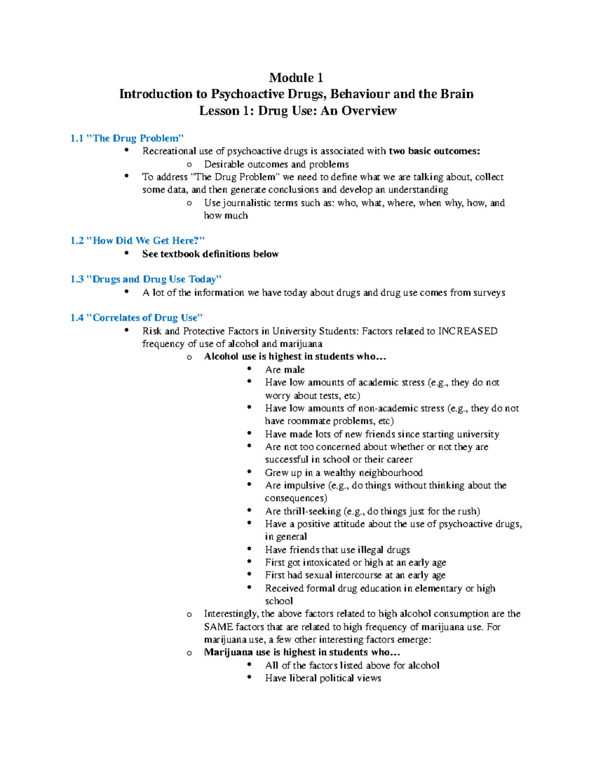 Chapter 1-5 - Module 1 Introduction to Psychoactive Drugs, Behaviour ...