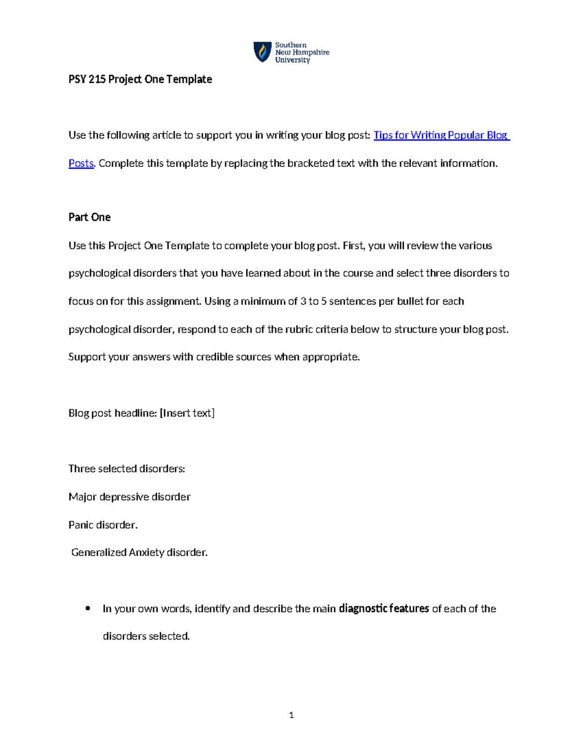 PSY 215 Project One Template (1) - PSY 215 Project One Template Use the ...