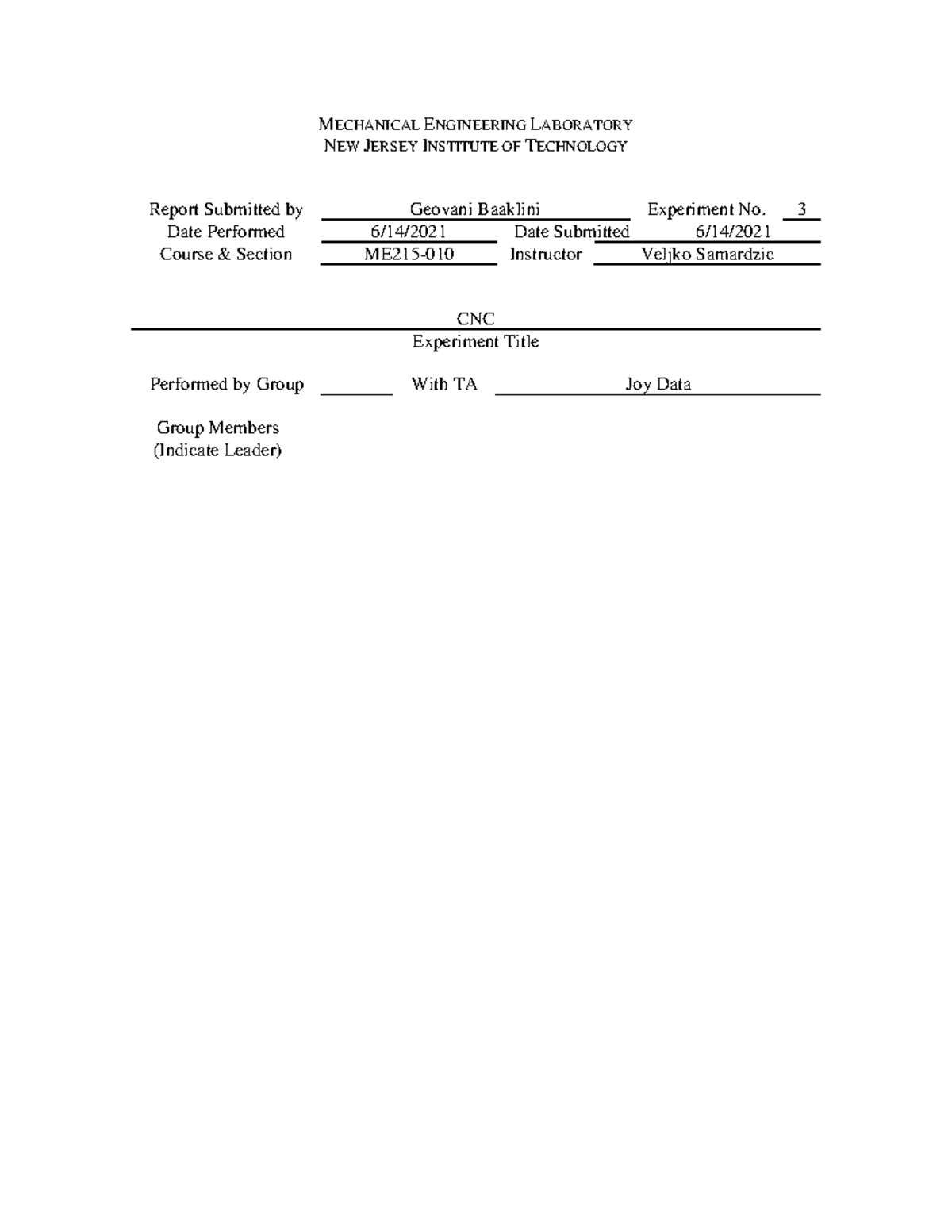 CNC lab manual prof - MECHANICAL ENGINEERING LABORATORY NEW JERSEY ...