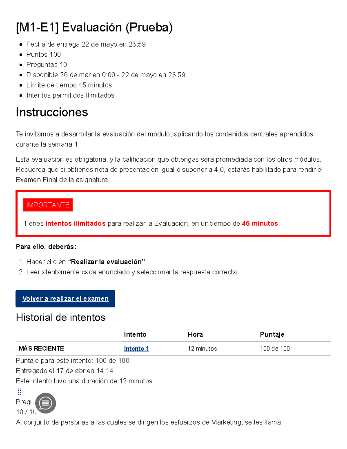 [M1-E1] Evaluación (Prueba) Administración Comercial - [M1-E1] Evaluación (Prueba) Fecha de ...