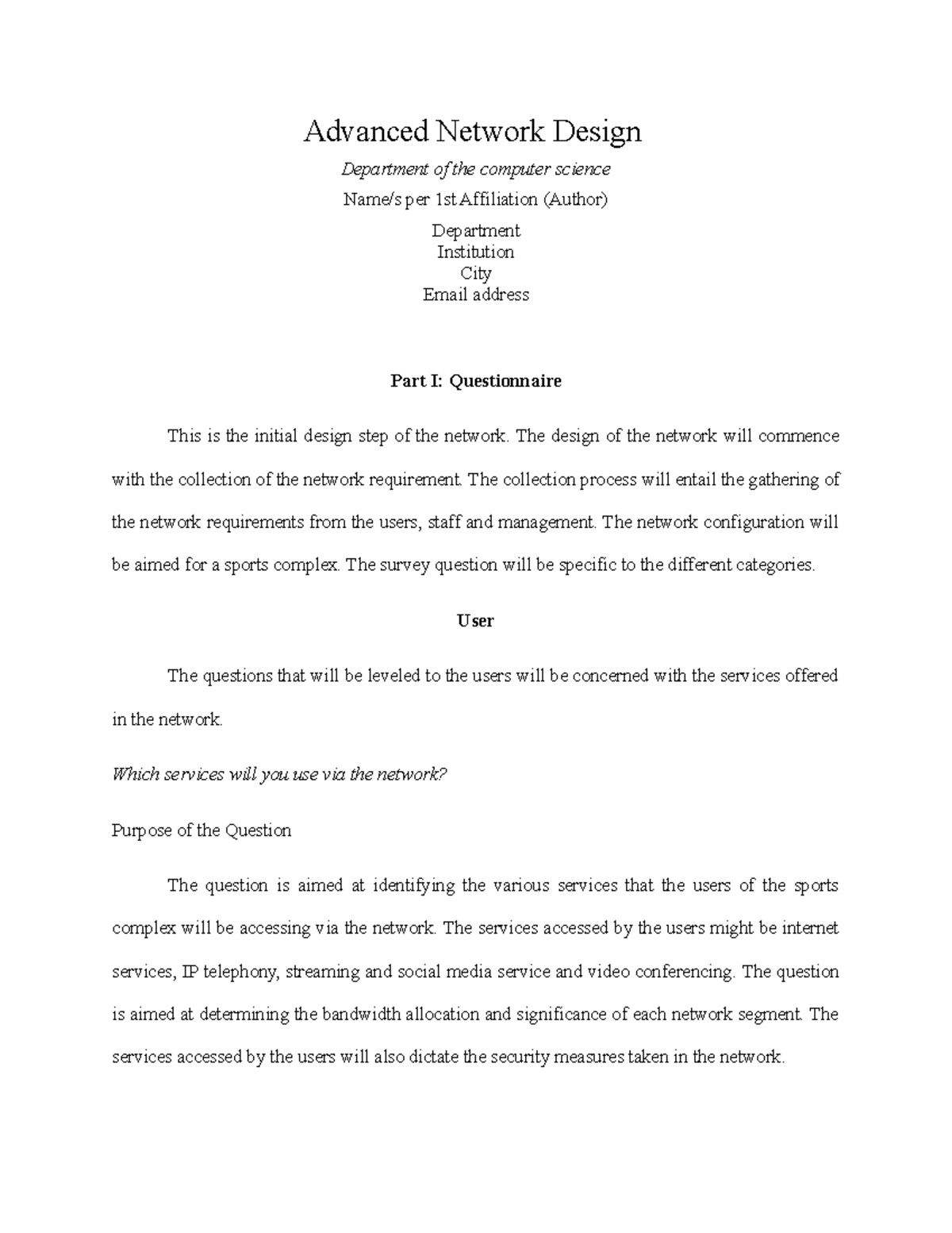 Advanced Network Design - Advanced Network Design Department of the ...