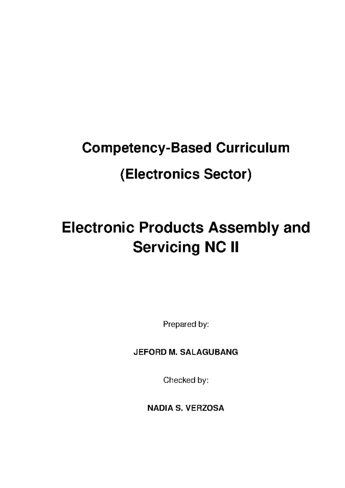 CBC (EPAS NC II) - CBC - Competency-Based Curriculum (Electronics ...