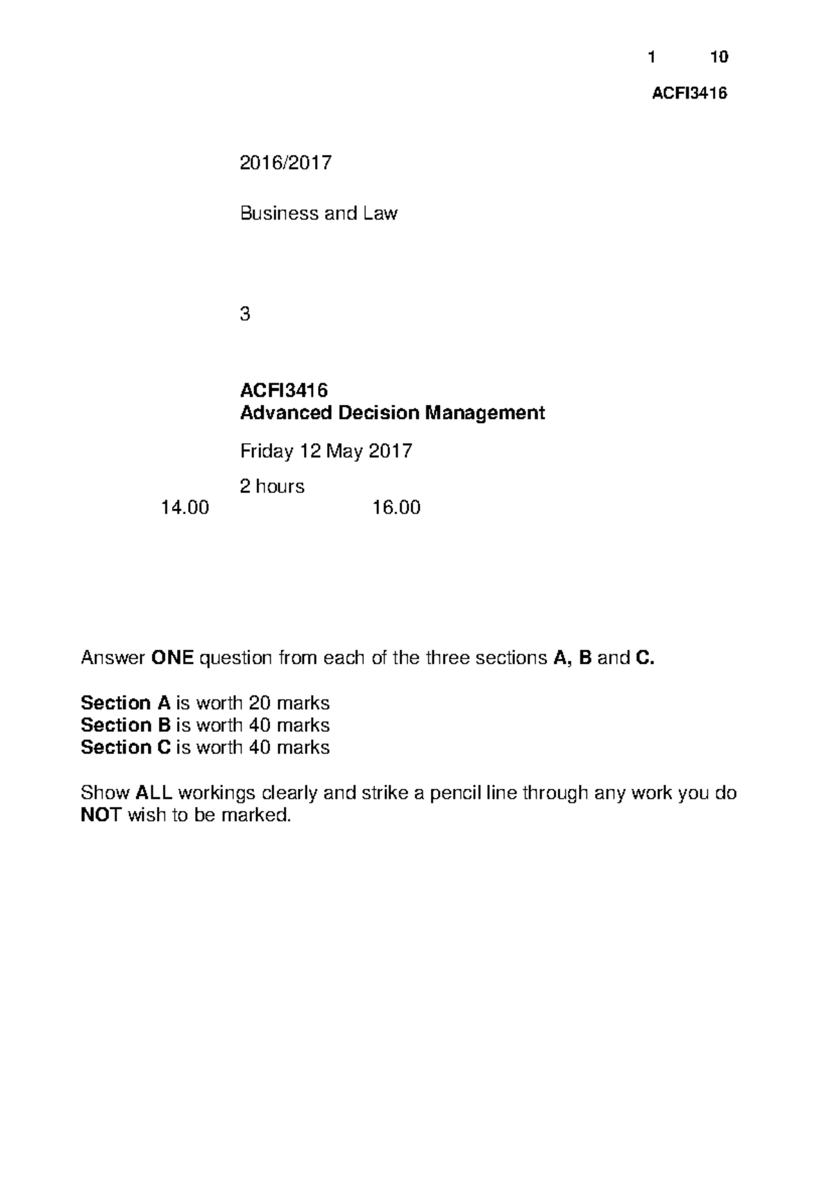 Advanced Decision Management - 1 10 ACFI3416 2016/2017 Business and Law ...