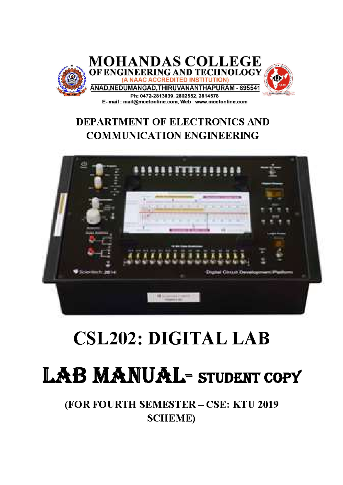 CSB Digital LAB Manual - DEPARTMENT OF ELECTRONICS AND COMMUNICATION ...