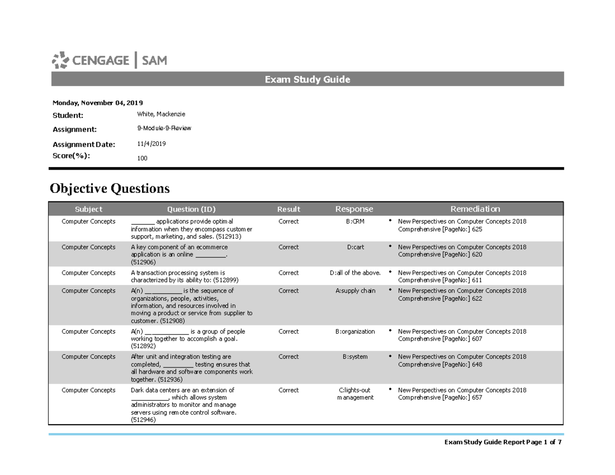 Module 9 - Answers - Monday, November 04, 2019 Student: White ...