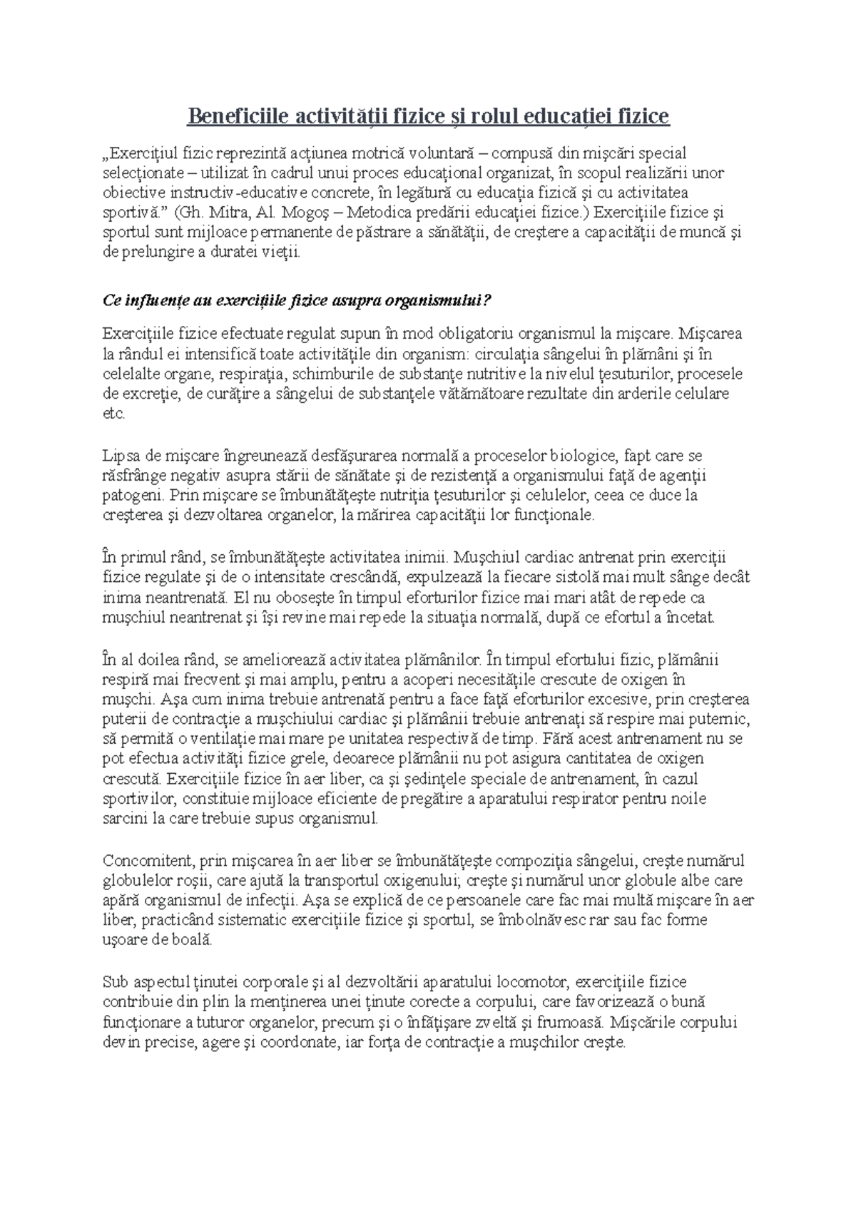 Beneficiile activității fizice și rolul educației fizice - Beneficiile ...