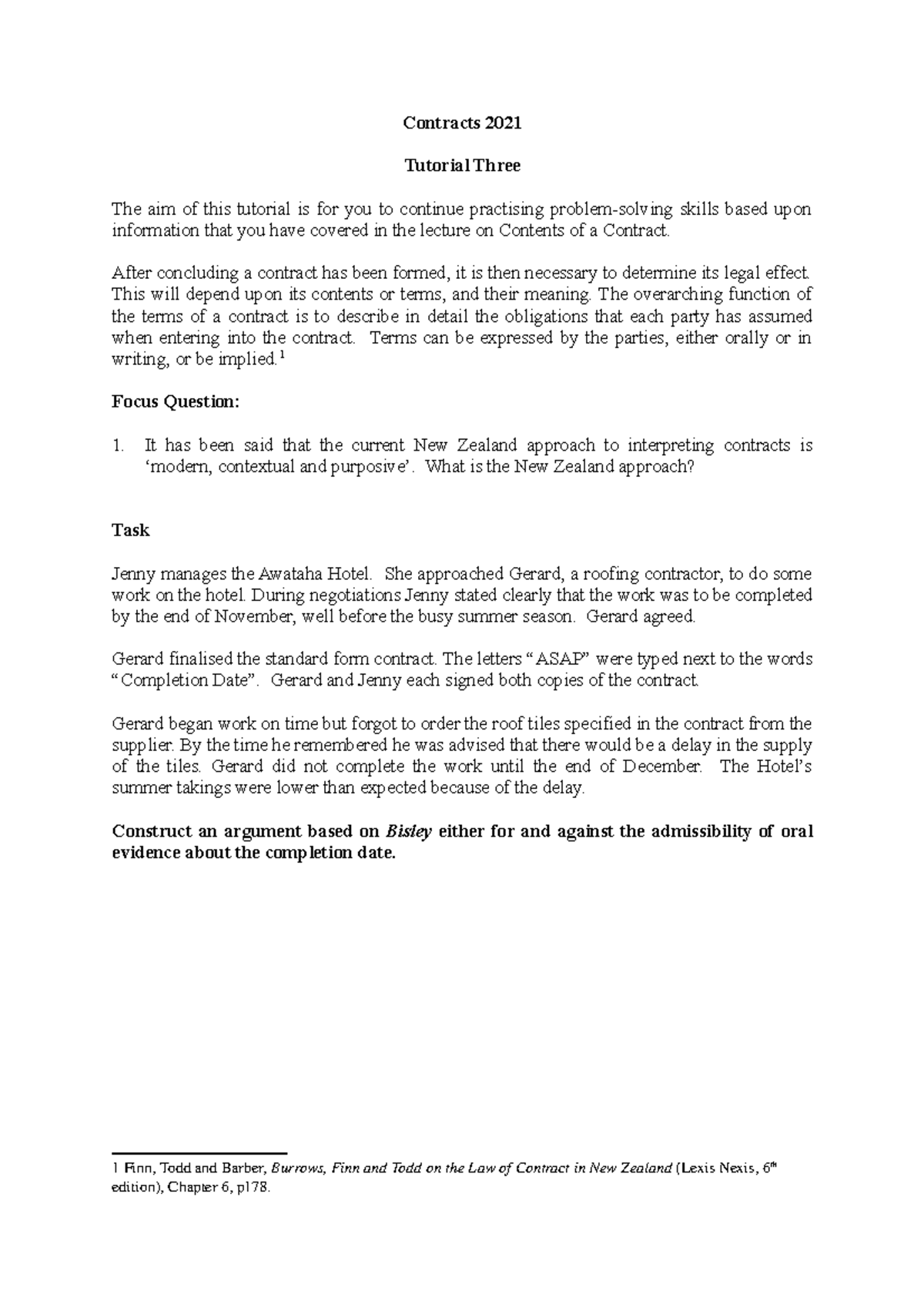 Tutorial 3 practice question about problem solving with Contents of a Contract - Contracts 2021 ...