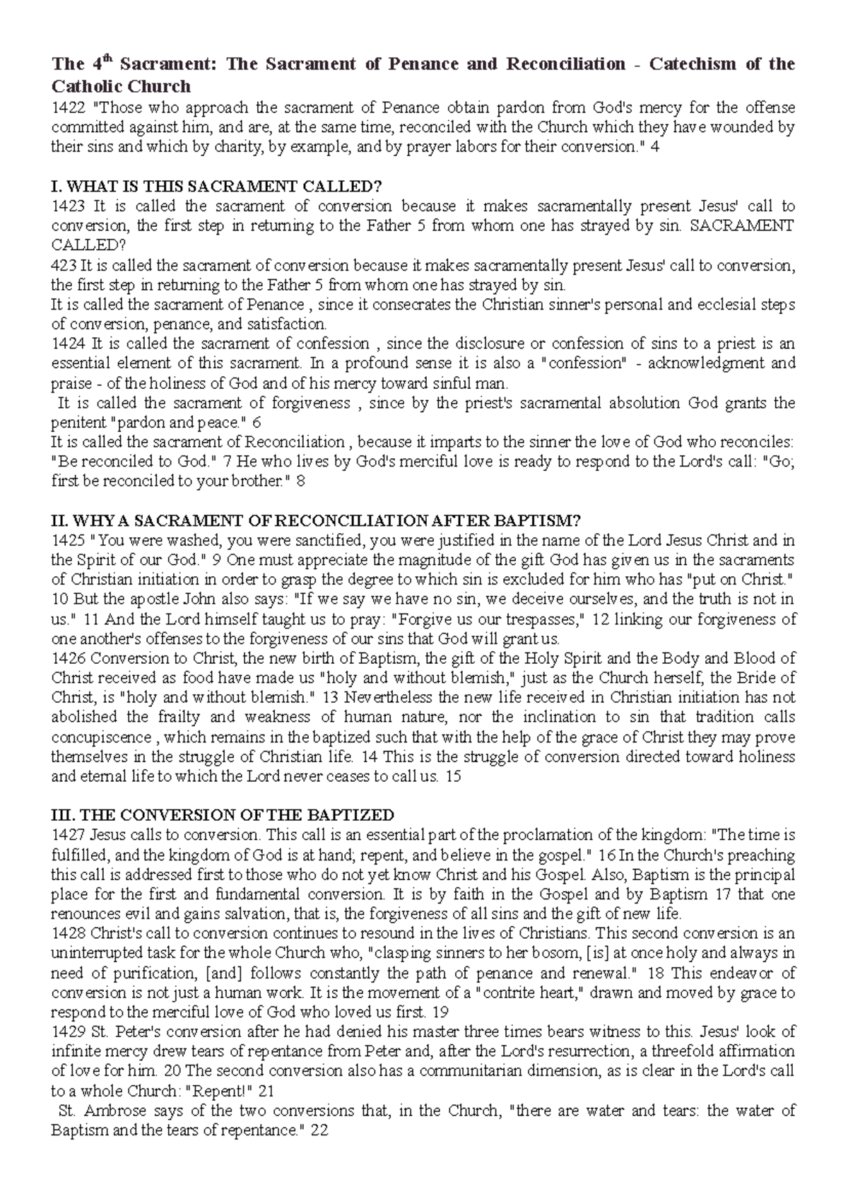 Sacrament of Penance and Reconciliation - " 4 I. WHAT IS THIS SACRAMENT ...