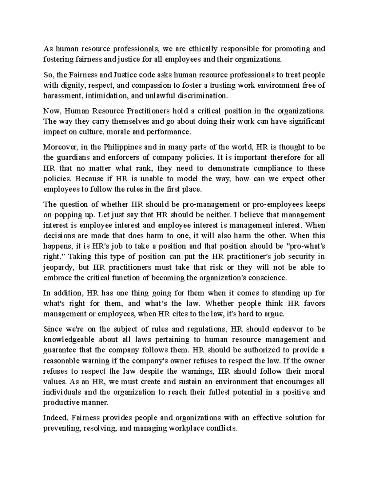 Script for Fairness and Justice - As human resource professionals, we ...