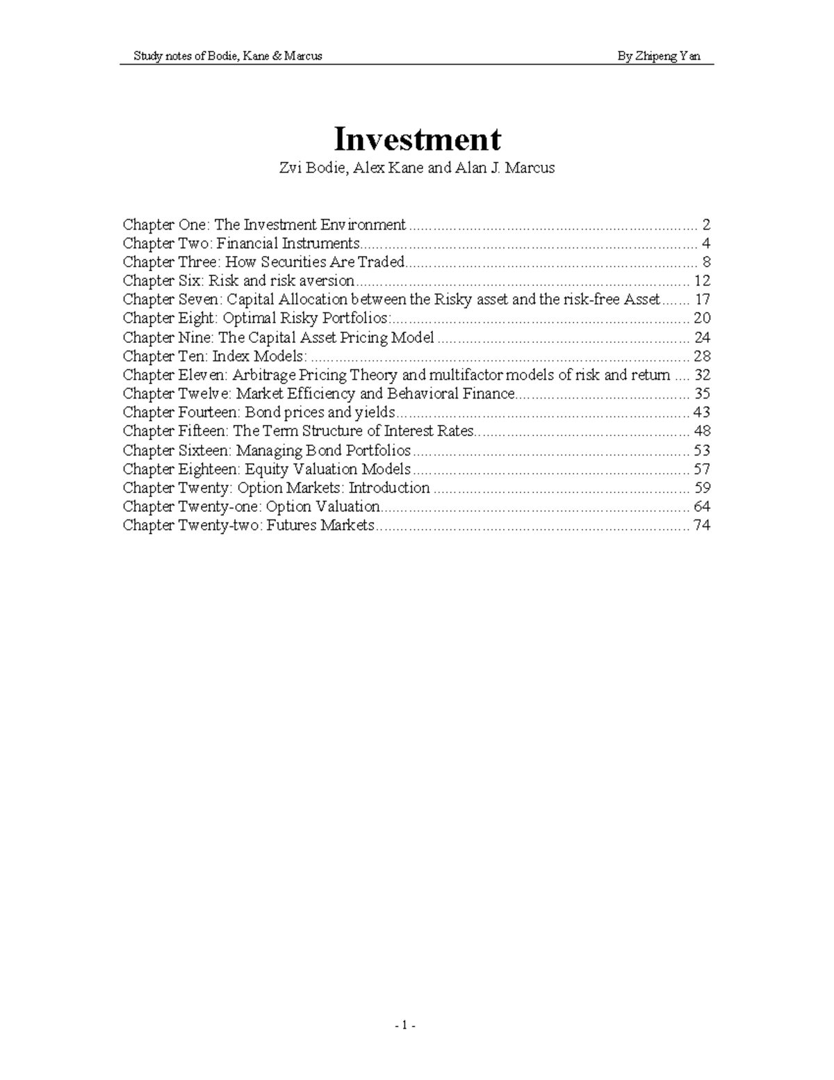 Security Analysis Chapter 1 - Investment Chapter One: The Investment Environment Zvi Bodie, Alex ...