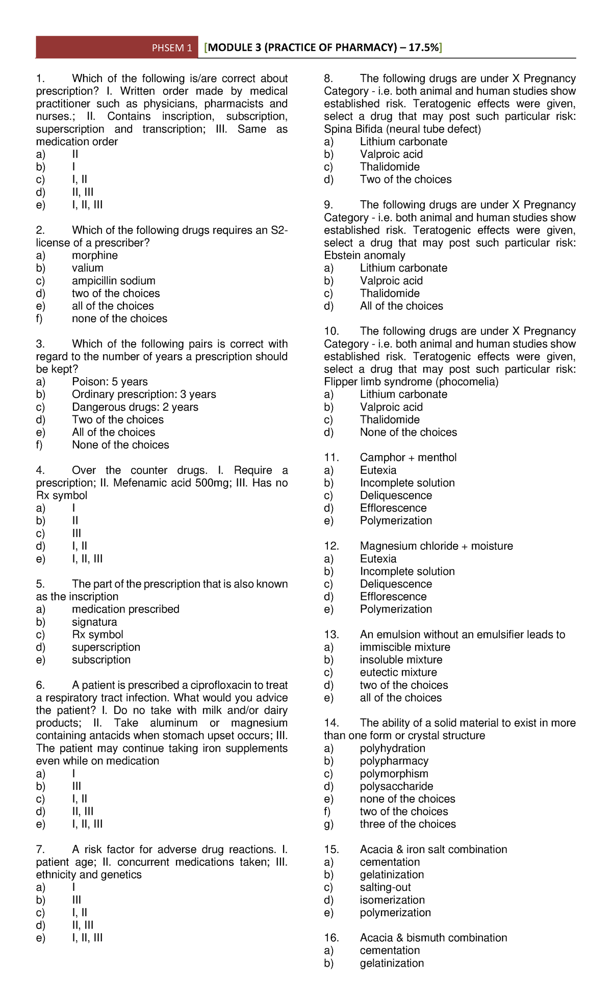 ( Phsem 1) MOD-EX - Module 3 - PHSEM 1 [MODULE 3 (PRACTICE OF PHARMACY ...