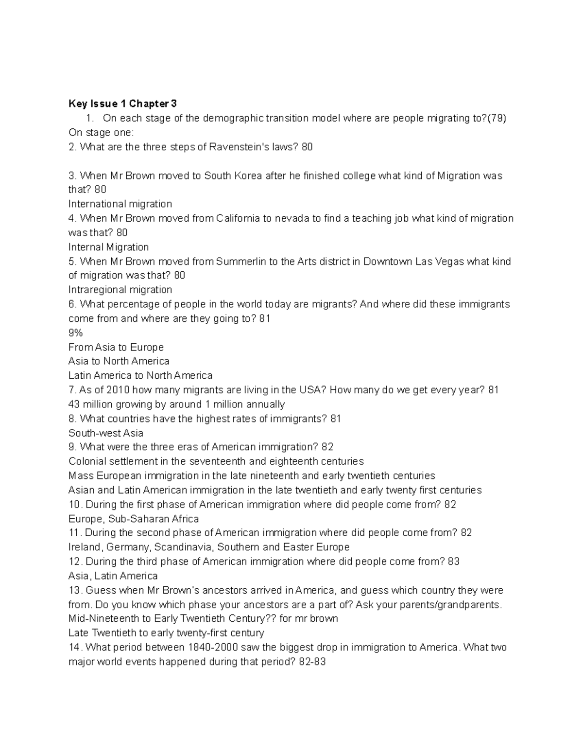 Human Geography Chapter 3 - Key Issue 1 Chapter 3 1. On each stage of ...