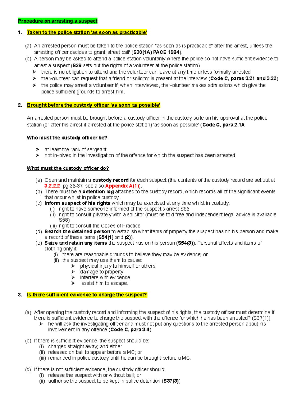 1. Procedure for an arrested person - Procedure on arresting a suspect ...