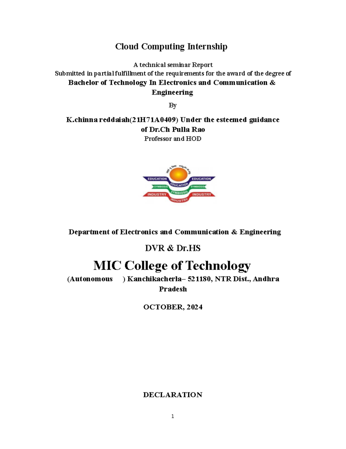 AWS cloud computing virtual internship report - Cloud Computing Internship A technical seminar ...