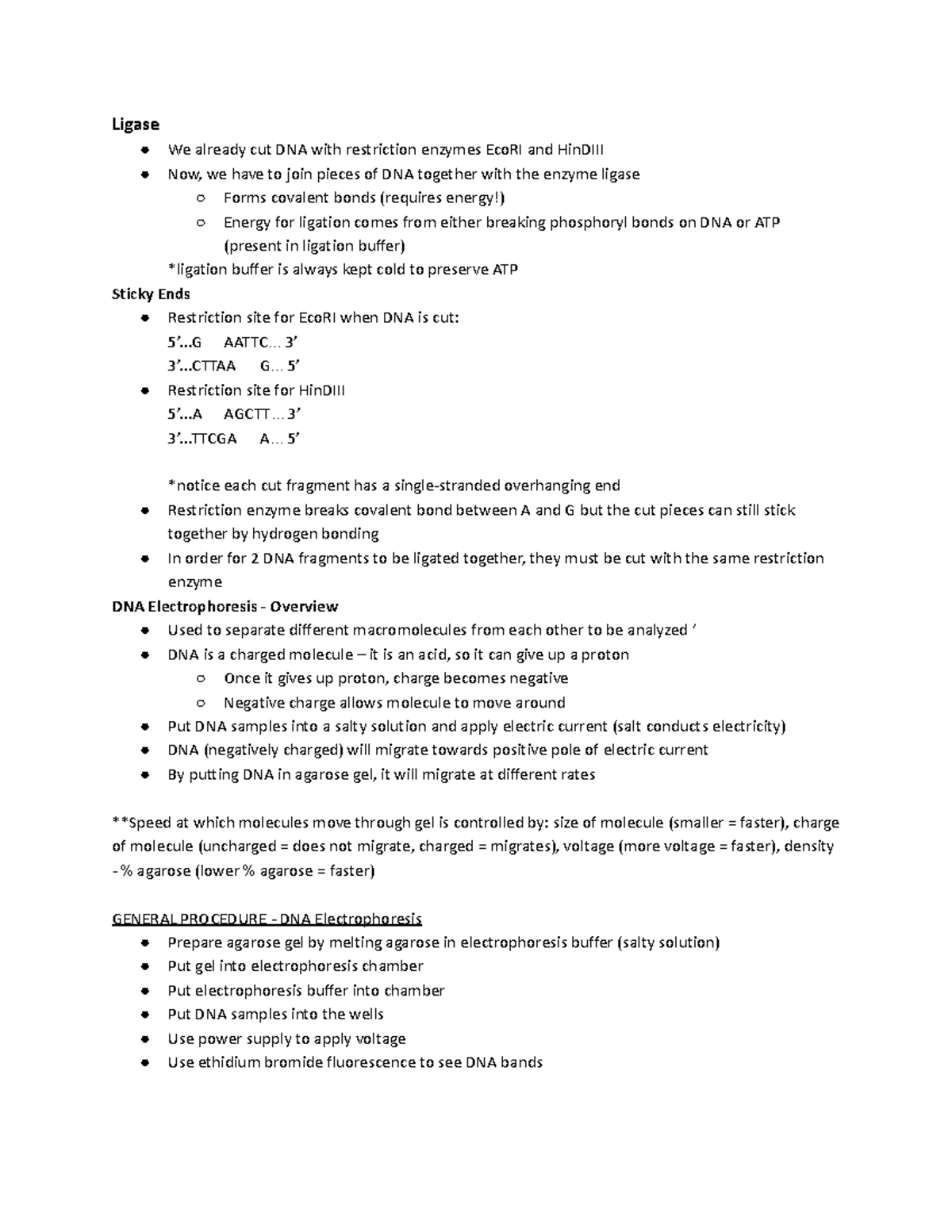 Bio Lab Notes Ligation - Ligase We already cut DNA with restriction ...