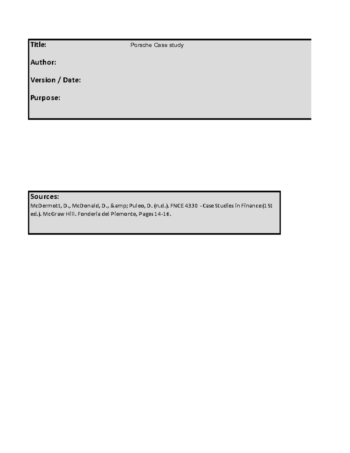 Porsche Case Study Excel Model - Title: Porsche Case study Author ...