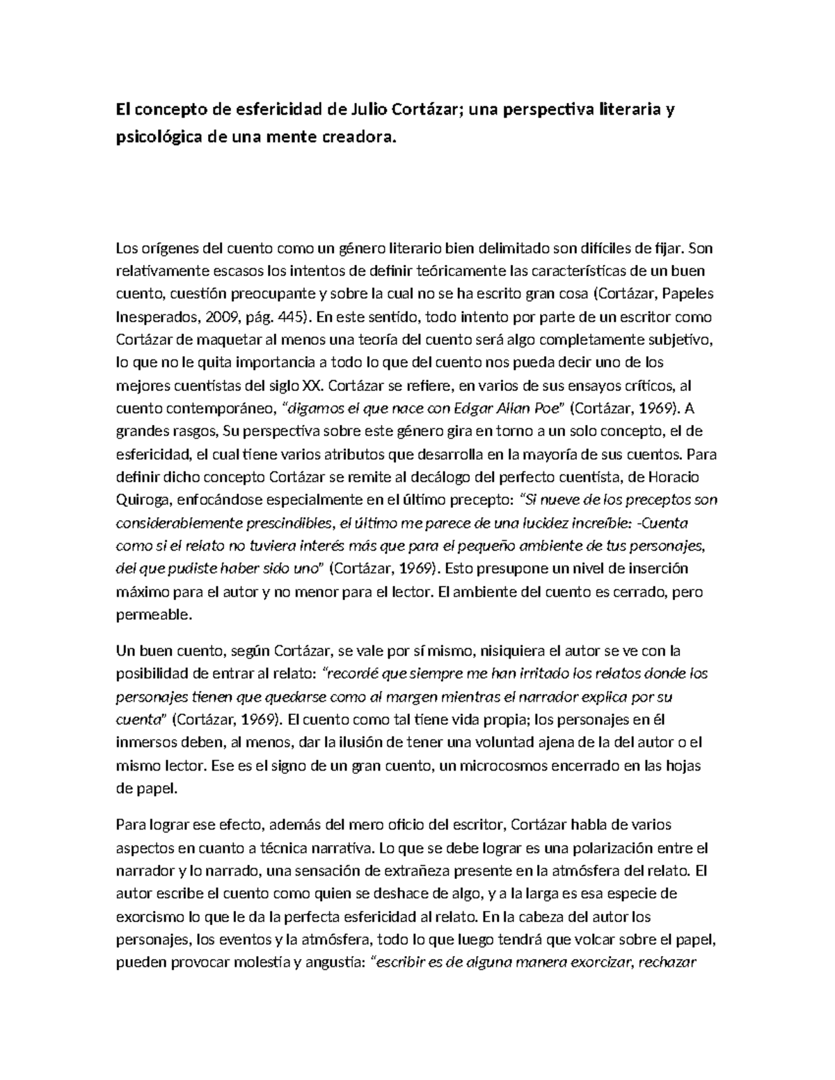 El concepto de esfericidad de Julio Cort - Los orígenes del cuento como ...