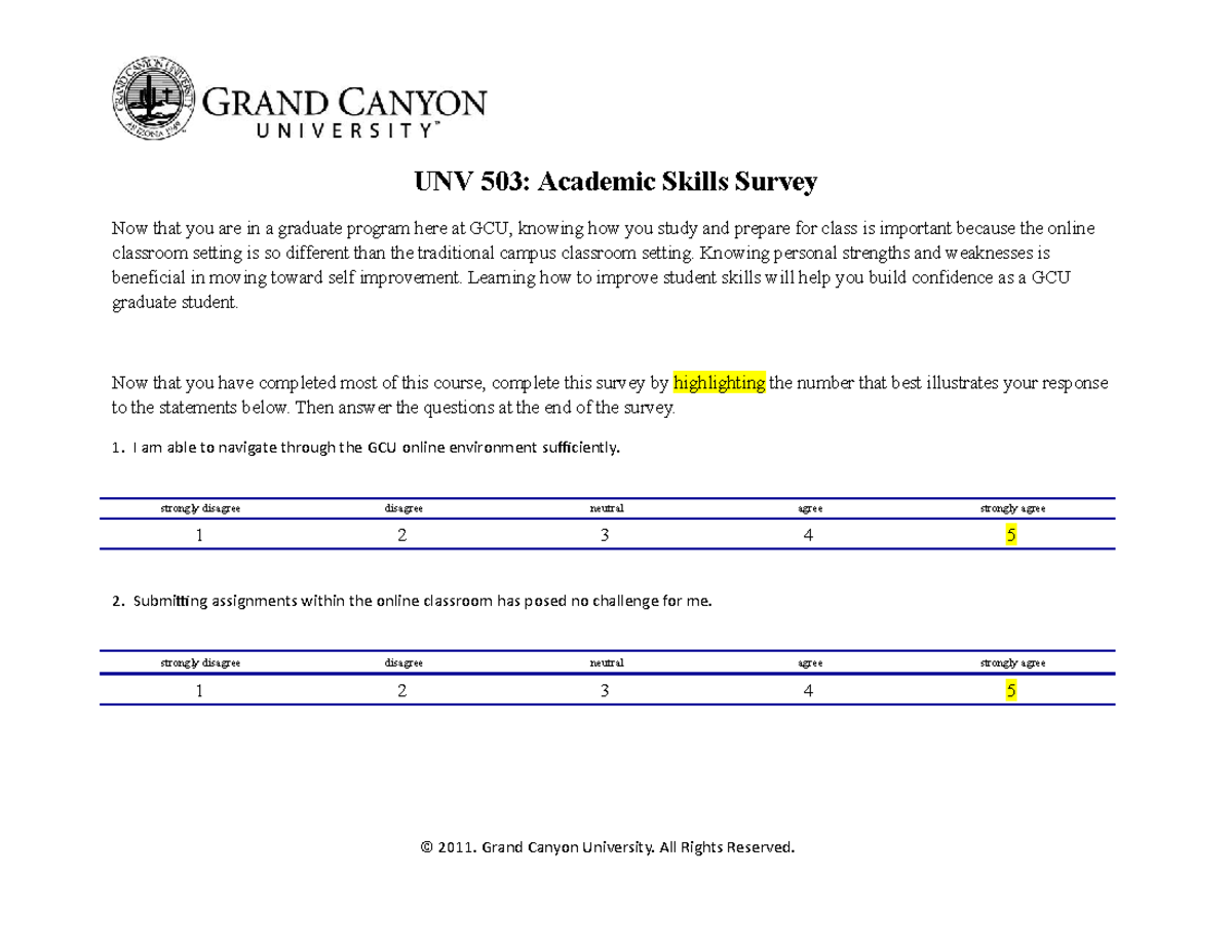 Academic Skills Survey - Knowing personal strengths and weaknesses is ...