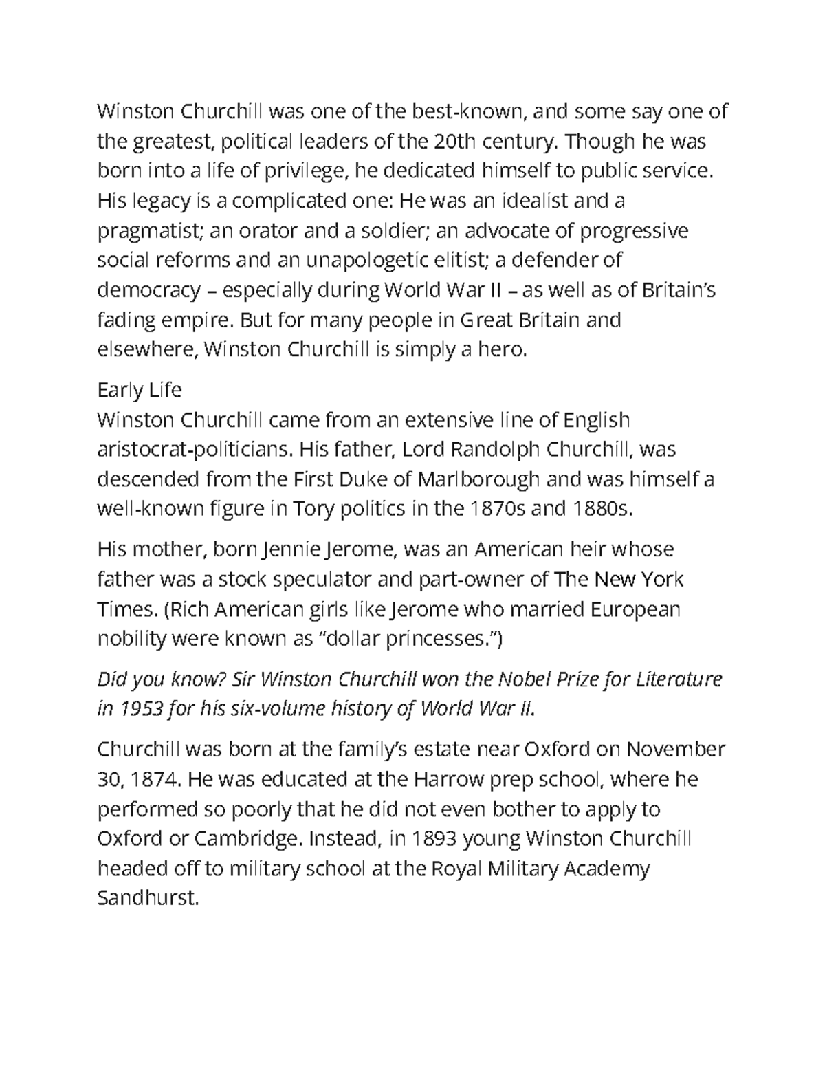 Winston Churchill Notes - Winston Churchill was one of the best-known ...