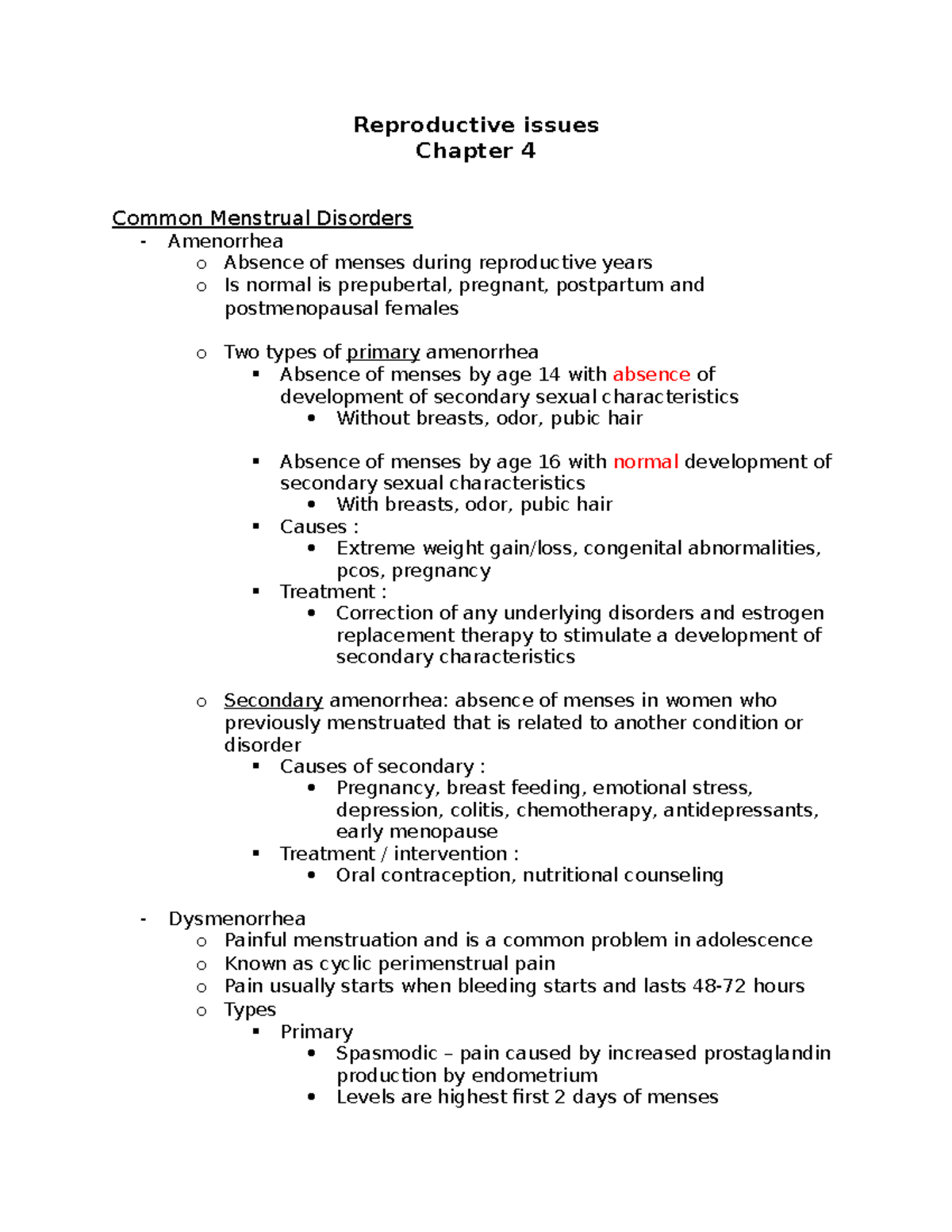 Notes - T1 . Reproductive issues - Reproductive issues Chapter 4 Common ...